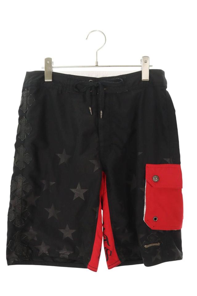 クロムハーツ サイズ:30インチ  SWIM PANTS CRS BTN CHプラスレザーパッチラベル付きハーフパンツ 中古 SJ02