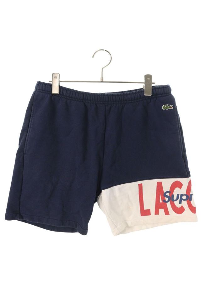 シュプリーム  ラコステ サイズ:S  19AW  Logo Panel Sweatshort ロゴプリントハーフパンツ 中古 BS99