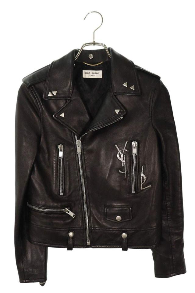 サンローランパリ サイズ:F38  L01   469036 Y5OA2 YSLスタッズ装飾ライダーズレザージャケット 中古 BS99