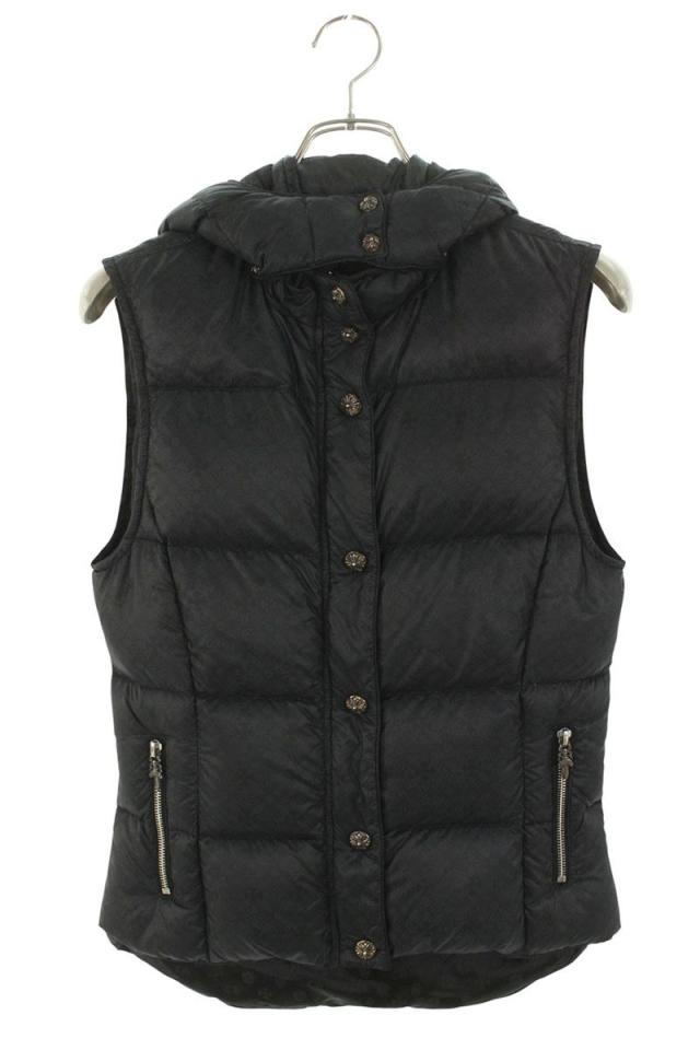 クロムハーツ サイズ:S  STIFF VEST スティッフ CHプラス総柄フーデッドナイロンダウンベスト 中古 SJ02