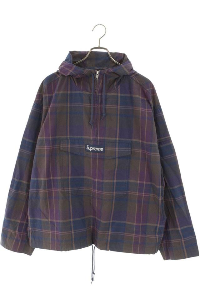 シュプリーム サイズ:L  24SS  Cotton Utility Anorak ボックスロゴチェック柄アノラックブルゾン 中古 OM10