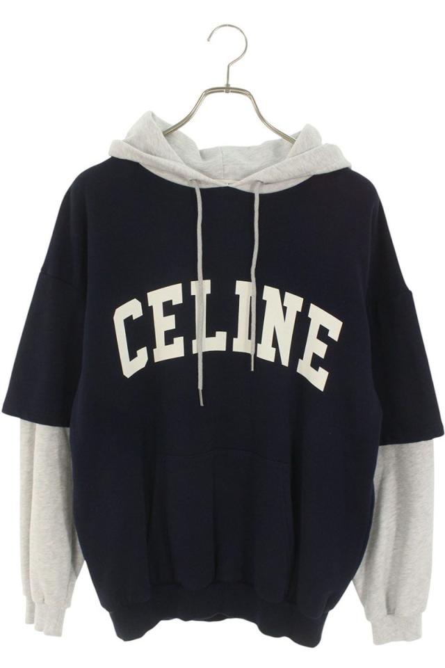 セリーヌ サイズ:XS  2Y730670Q ロゴプリントレイヤードプルオーバーパーカー 中古 SB01