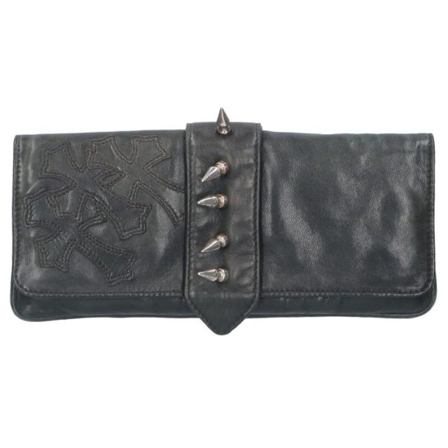 クロムハーツ  スパイク装飾クロスパッチ付きレザーウォレット財布 中古 OK15