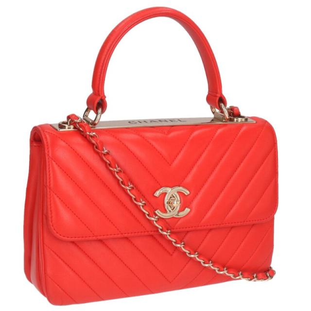 シャネル   トレンディCC トップハンドル シェブロン ラムスキンチェーンショルダーバッグ 中古 GZ14