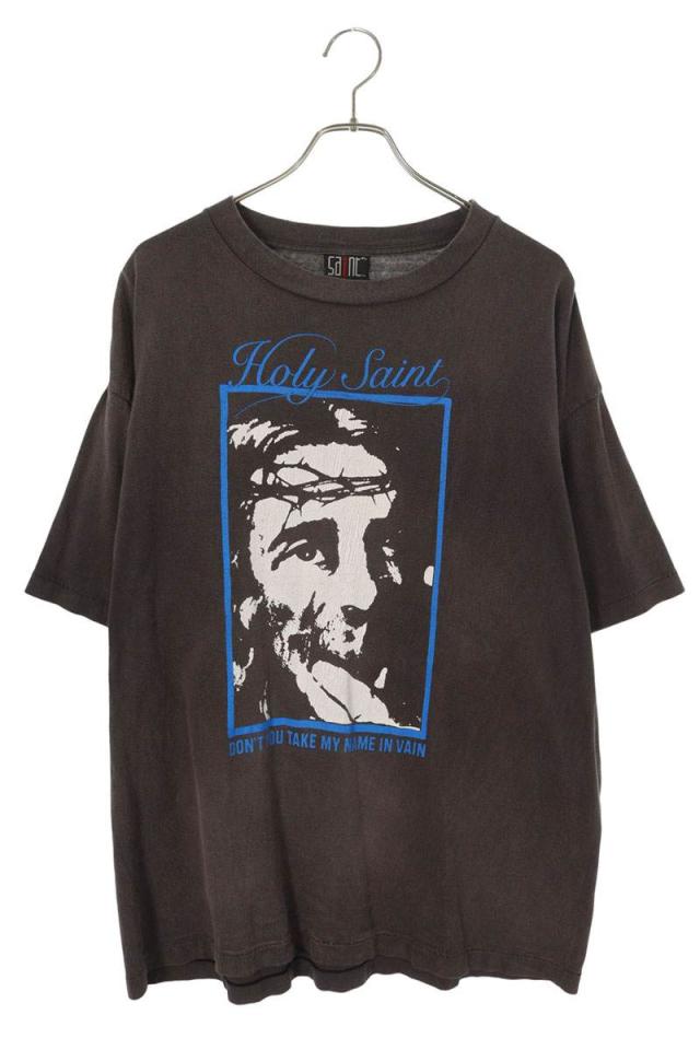 セントマイケル サイズ:XL  SM-S22-0000-015 ヴィンテージ加工HOLY SAINTプリントTシャツ 中古 BS99