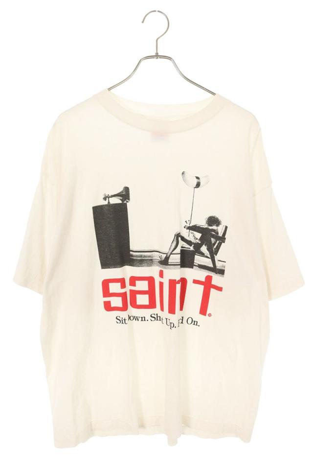 セントマイケル サイズ:XL  SM-HR8-0000-022 ヴィンテージ加工SAINTプリントTシャツ 中古 BS99