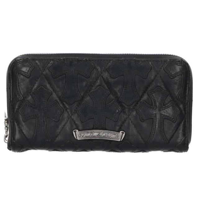 クロムハーツ   REC F ZIP QUILTED セメタリークロスキルティングレザーウォレット財布 中古 NO05