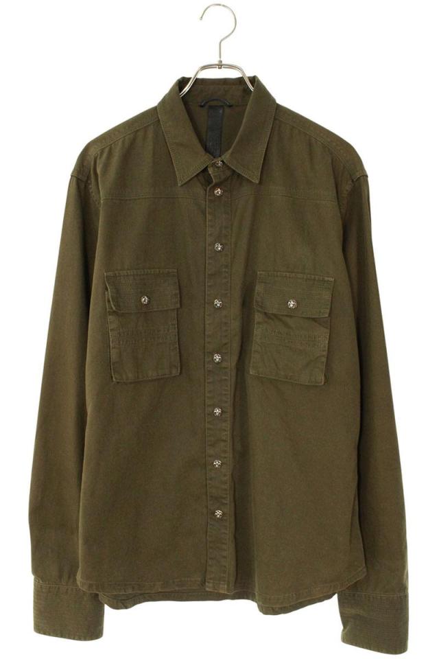 クロムハーツ サイズ:L  ARMY FBRC BSフレアボタンミリタリー長袖シャツ 中古 SJ02