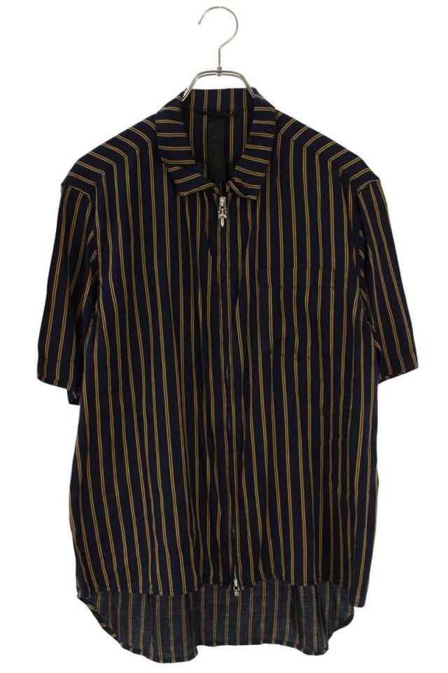 クロムハーツ サイズ:L  HEYWOOD SS ヘイウッドショートスリーブ 青山限定ストライプダガージップ半袖シャツ 中古 OS06