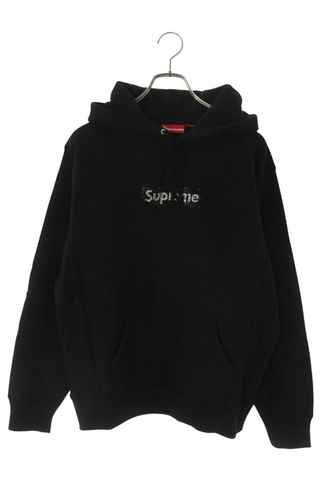 シュプリーム サイズ:M  19SS  Swarovski Box Logo Hooded Sweatshirt スワロフスキーボックスロゴフーデットパーカー 中古 OM10