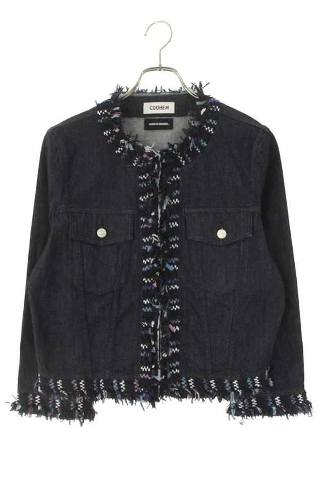 ジャパンデニム  コーヘン サイズ:2  JDCHJK1002 TWEED FRINGE NO COLLAR JACKET ツイードフリンジノーカラーデニムジャケット 中古 BS99