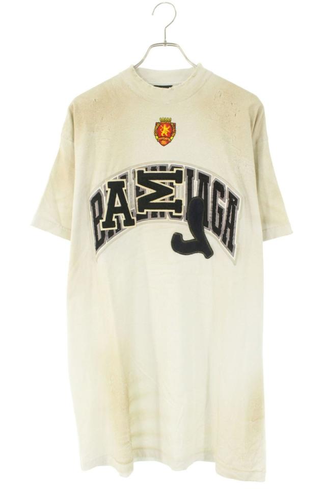 バレンシアガ サイズ:1  739028 T0VN2 スケーター クラッシュダスト加工ワッペンTシャツ 中古 SB01