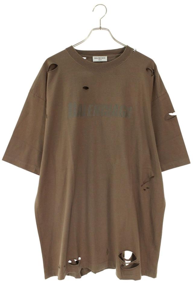 バレンシアガ サイズ:S  651795 TKVB8 デストロイ加工ロゴプリントTシャツ 中古 BS99