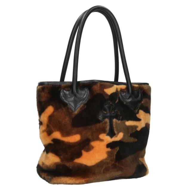 クロムハーツ   FS TOTE FSトート カモ柄シャーリングムートンクロスパッチ付きトートバッグ 中古 OS06