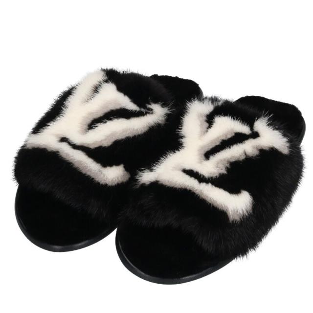 ルイヴィトン サイズ:41-42 ミンクファーホーミーラインミュールサンダル 中古 SB01