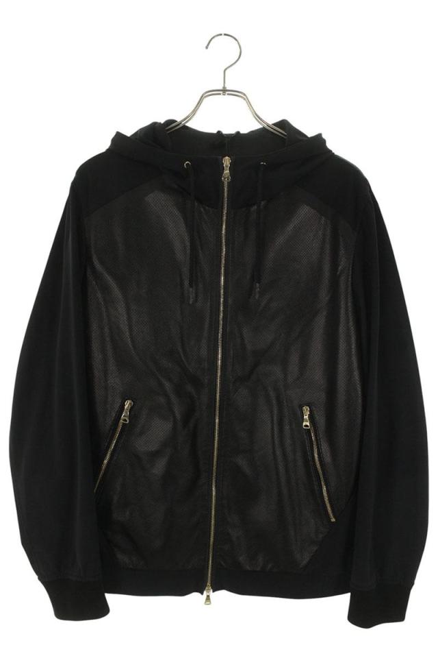 エンメティ サイズ:52 パンチングレザー切り替えフードジップブルゾン 中古 BS99