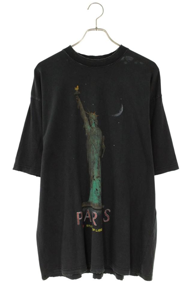 バレンシアガ サイズ:S  764235 TQVR9 ヴィンテージ加工自由の女神プリントTシャツ 中古 OM10