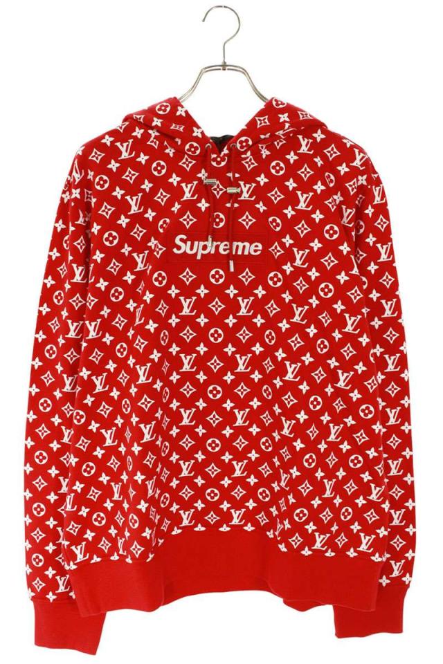 シュプリーム ルイヴィトン サイズ:XXL 17AW LV Box Logo Hooded Sweatshirt モノグラムボックスロゴプルオーバーパーカー 中古 SB01