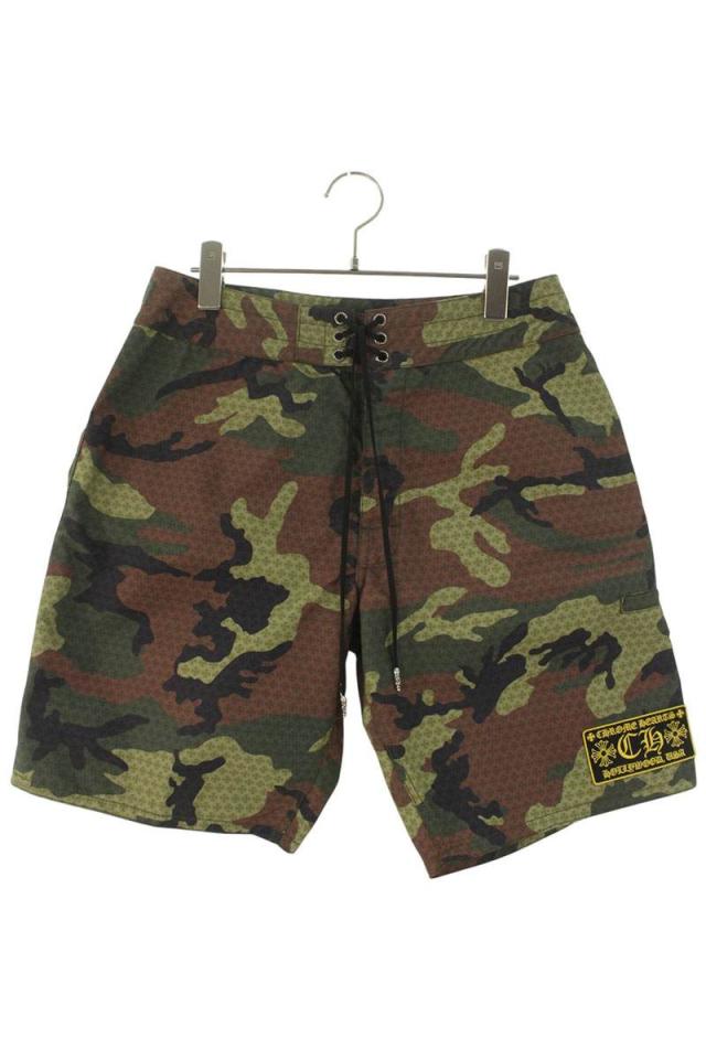 クロムハーツ サイズ:32インチ  SURF BRITCHES クロスボタンナイロンCH総柄カモフラハーフパンツ 中古 SS07