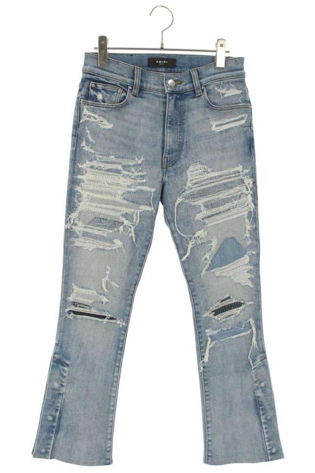 アミリ サイズ:25インチ クラッシュリペア加工 フレアデニムパンツ 中古 BS99