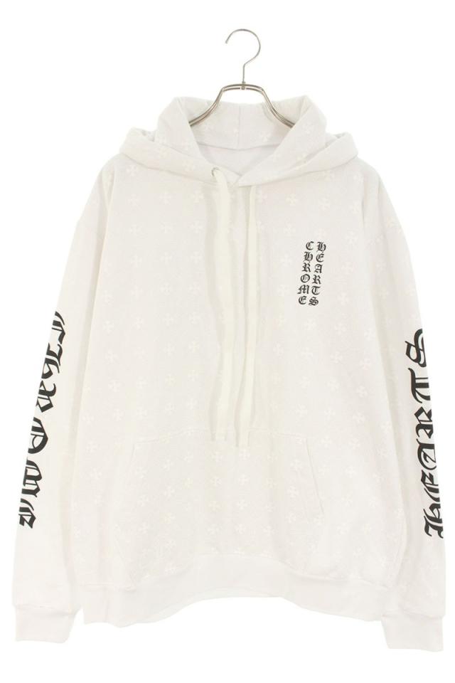 クロムハーツ サイズ:L SWTSHRT PLVR CHプラス総柄バックホースシュープリントプルオーバーパーカー 中古 SJ02