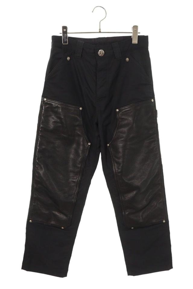 クロムハーツ サイズ:28インチ  CARPENTER DOUBLE KNEE クロスパッチ付きレザー切替ナイロンカーペンターロングパンツ 中古 SS07