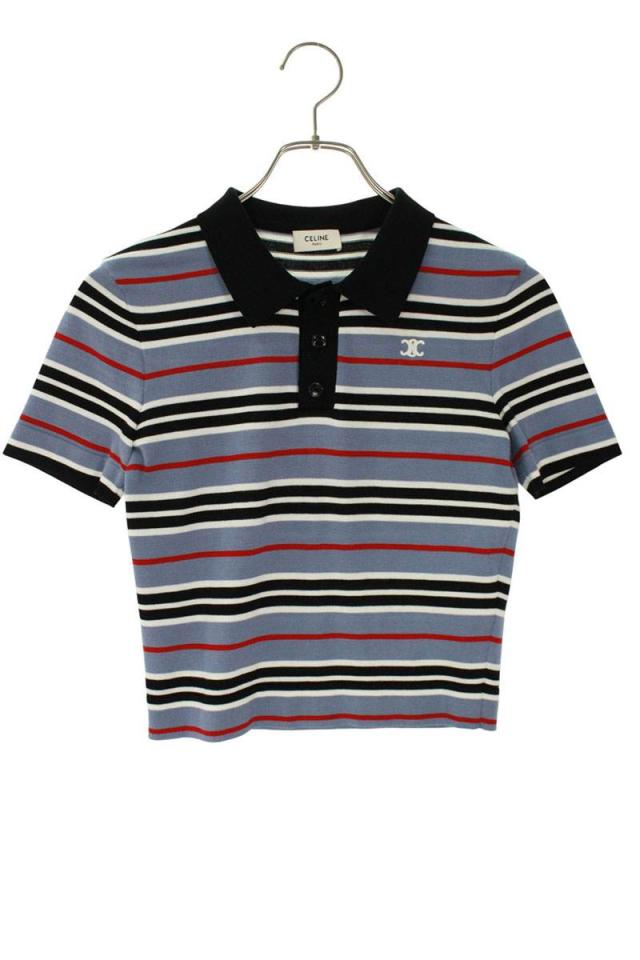 セリーヌ サイズ:XS  25SS  RY0BY886Z.GAN5 クロップド ボーダー半袖ポロシャツ 中古 BS99