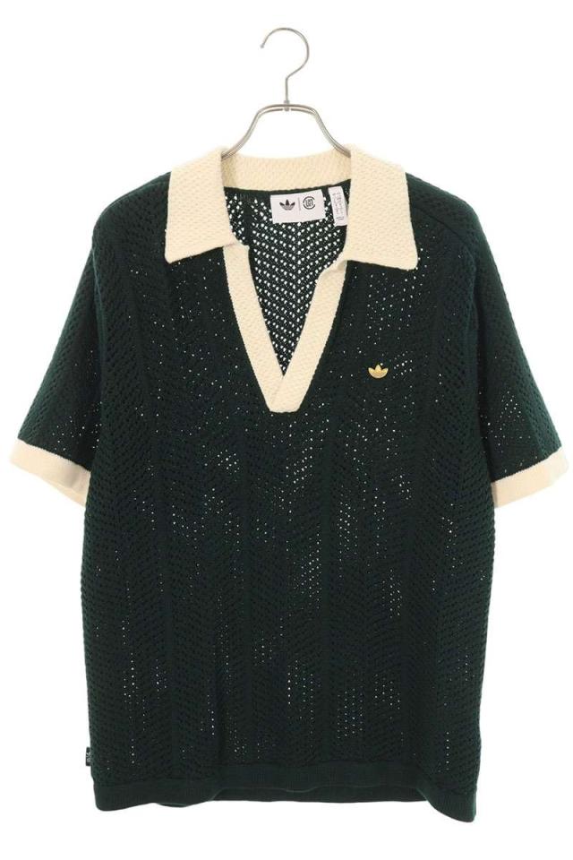 アディダス サイズ:S  IK2942 ロゴプレートニット半袖ポロシャツ 中古 BS99