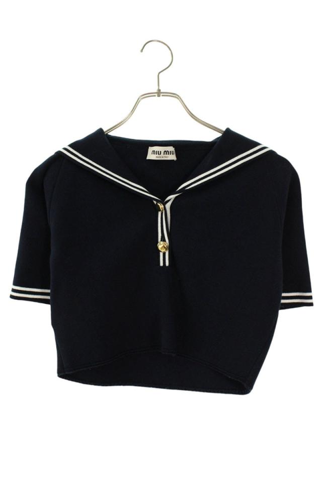 ミュウミュウ サイズ:38  MML897 ロゴ刺繍金ボタンセーターニット 中古 SB01