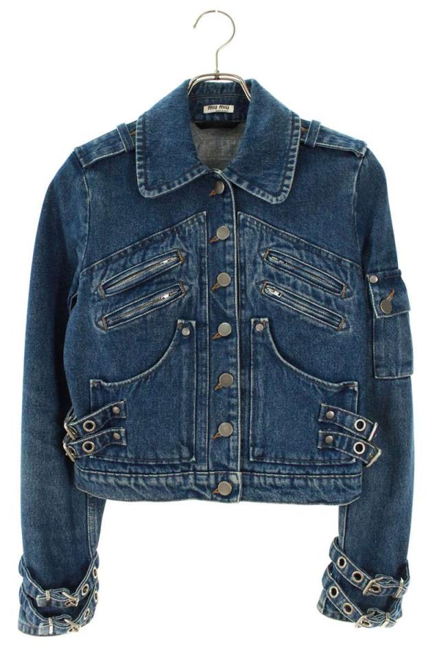 ミュウミュウ サイズ:36  GWB067 バックロゴクロップドデニムジャケット 中古 SB01