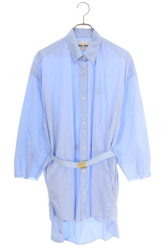 ミュウミュウ サイズ:38  MF5433 ロゴパッチベルテッドドレス長袖シャツ 中古 SB01