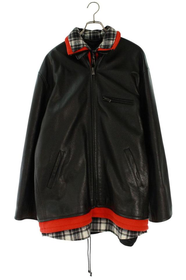 バレンシアガ サイズ:44  543481 TCS08 ブラックレザーレイヤードブルゾン 中古 SB01