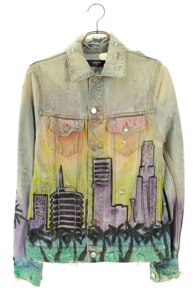 アミリ サイズ:S ハリウッドロゴペイントデニムジャケット 中古 SB01