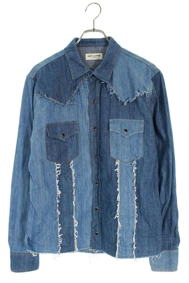 サンローランパリ サイズ:L  551352 Y968T パッチワークデニム長袖シャツ 中古 SB01