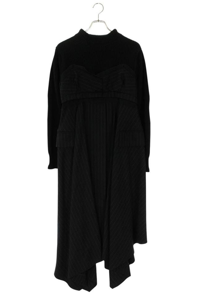 サカイ サイズ:1  22-06327 Wool Knit × Chalk Stripe Dress ウールニットチョークストライプワンピース 中古 BS99