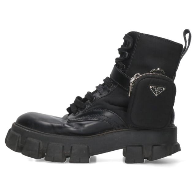 プラダ サイズ:6.5  2UE007 ポーチ付きレザーコンバットブーツ 中古 BS99