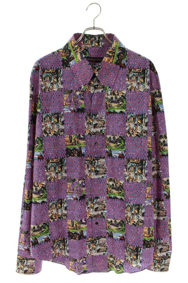 ルイヴィトン サイズ:5L  22AW  RM222 PN5 HNS62W ダミエクラシック総柄プリント長袖シャツ 中古 SB01