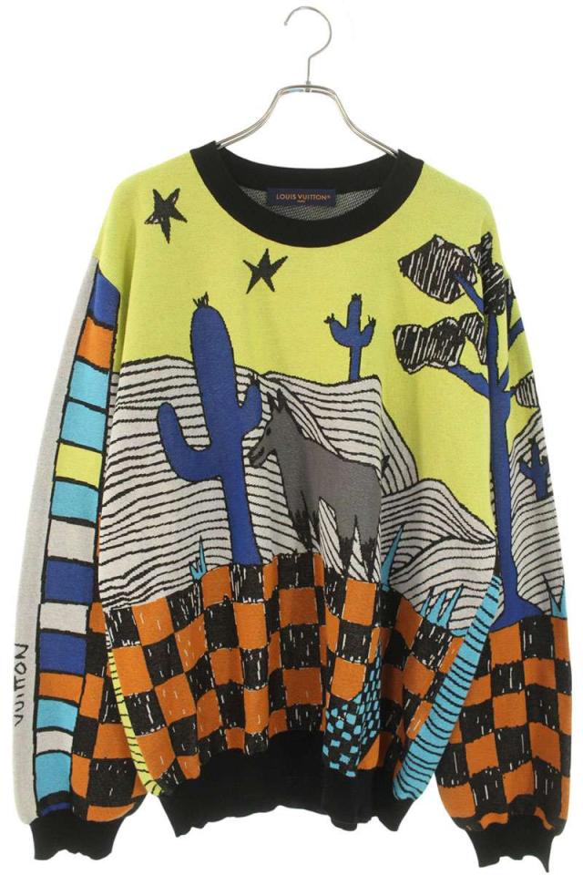 ルイヴィトン サイズ:4L  23AW  RM232M ZLW HPN13W アニマル総柄ジャガードニット 中古 SB01