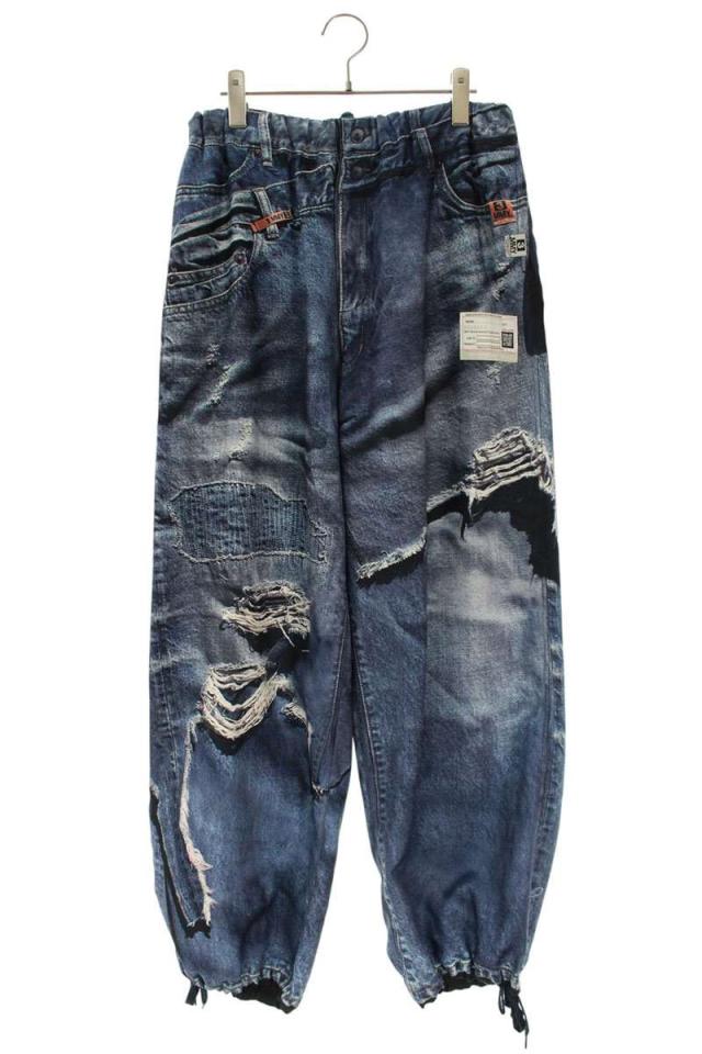 ミハラヤスヒロ サイズ:44  C14PT404 トロンプルイユデニムプリントワイドロングパンツ 中古 SB01