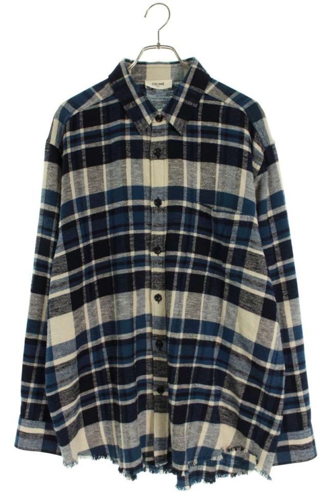 セリーヌ サイズ:40  2C59A366X フリンジチェック長袖シャツ 中古 SB01