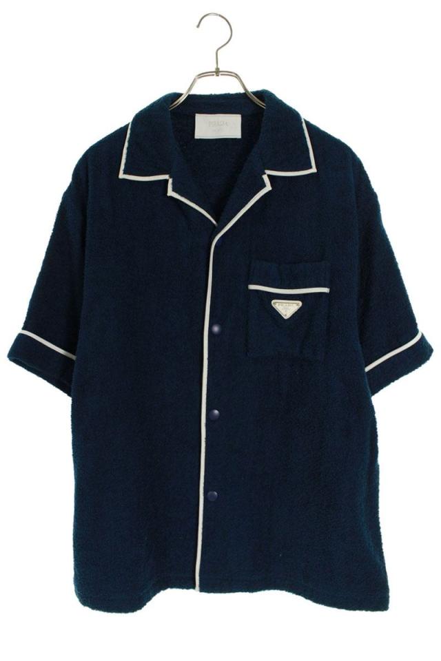 プラダ サイズ:L  SC559 S212 トライアングルロゴパイルテリーボウリング半袖シャツ 中古 SB01