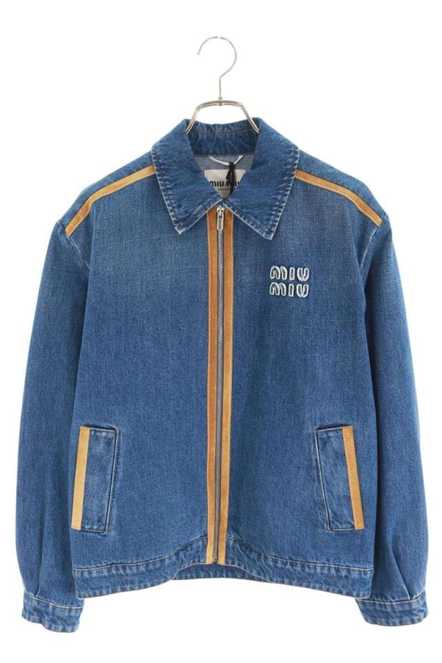 ミュウミュウ サイズ:40  GWC256 ロゴワッペンレザー切り替えジップアップデニムジャケット 新古品 SB01