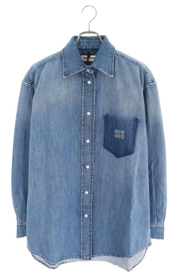 ミュウミュウ サイズ:44  25AW  GWC125 ロゴパッチデニム長袖シャツ 新古品 SB01