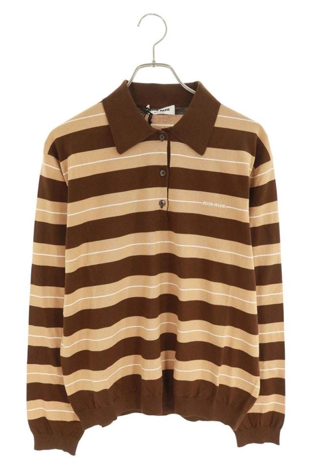 ミュウミュウ サイズ:42  25AW  MMLB32 ロゴボーダーポロニット 新古品 SB01