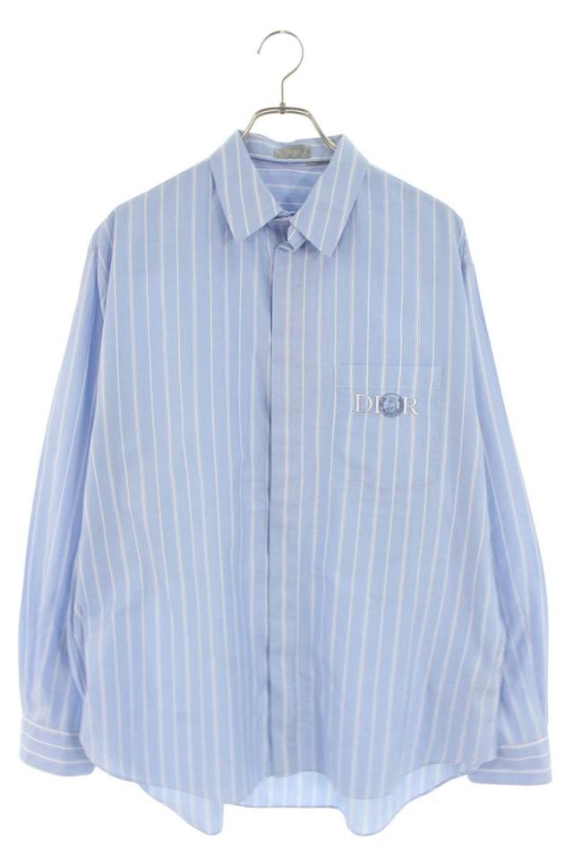 ディオール サイズ:39  583C559A3006 ロゴ刺繍ストライプ長袖シャツ 中古 BS99