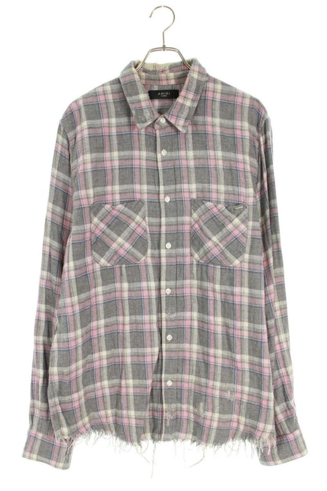 アミリ サイズ:XL カットオフ ダメージ加工 チェック長袖シャツ 中古 SB01