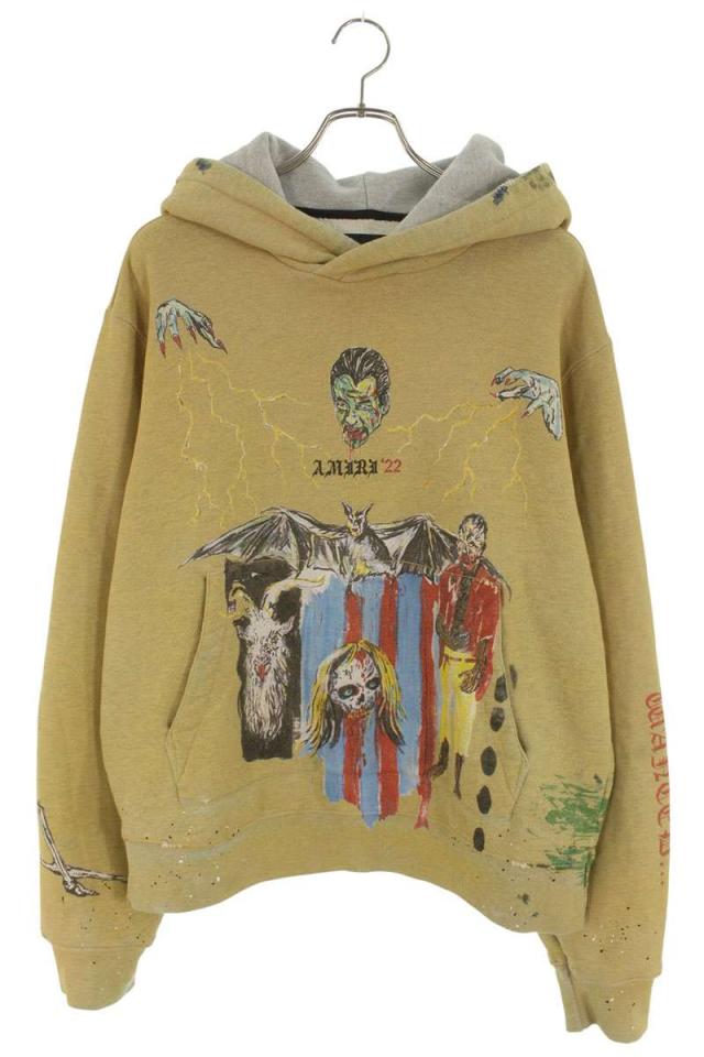 アミリ サイズ:L ダメージ加工総柄プリントパーカー 中古 FK04