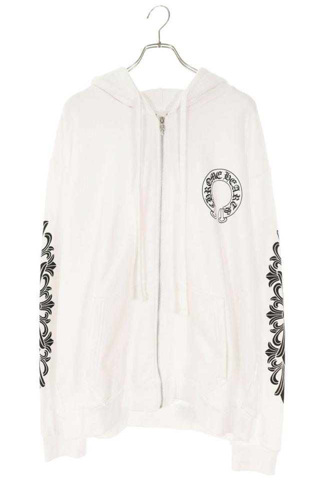 クロムハーツ サイズ:XL  SWTSHRT HD ZIP 袖フローラルバックホースシュープリントパーカー 中古 OK15