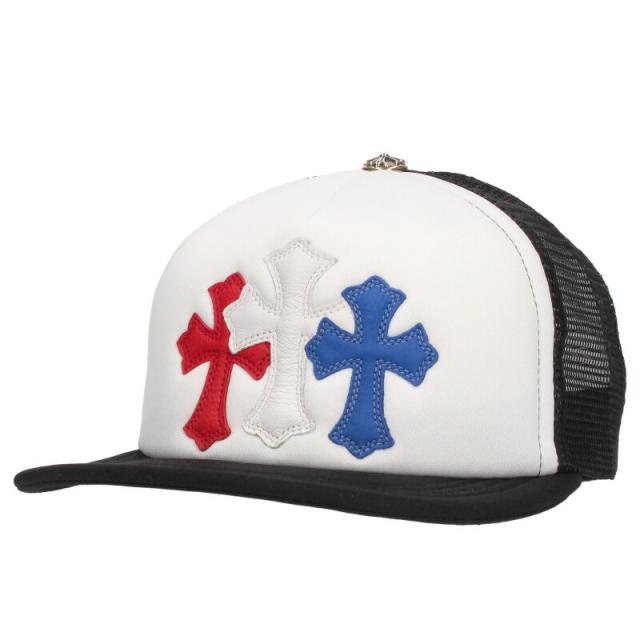 クロムハーツ   TRUCKER CAP トラッカーキャップ 3セメタリーレザーパッチメッシュキャップ帽子 中古 SJ02