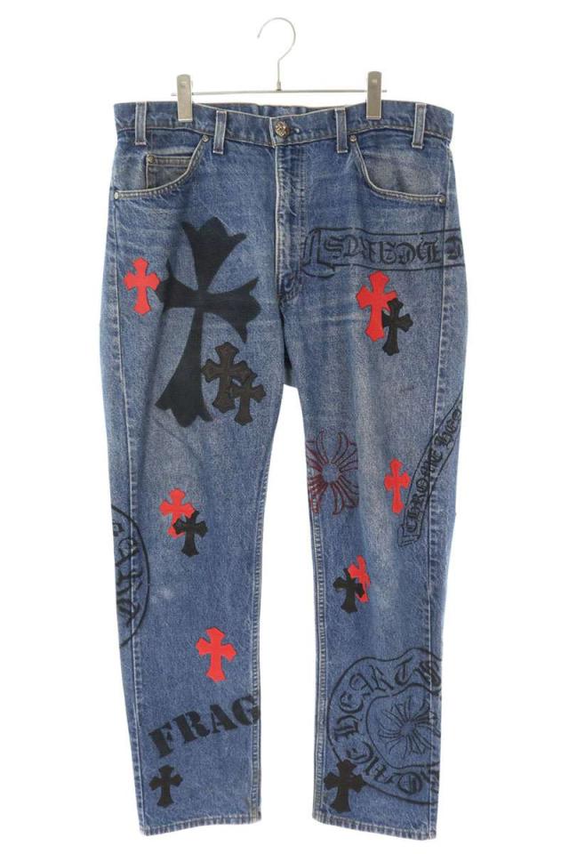 クロムハーツ  リーバイス サイズ:36インチ  STENCIL DENIM ステンシル ペイントデザインクロスパッチ付きデニムパンツ 中古 OK15